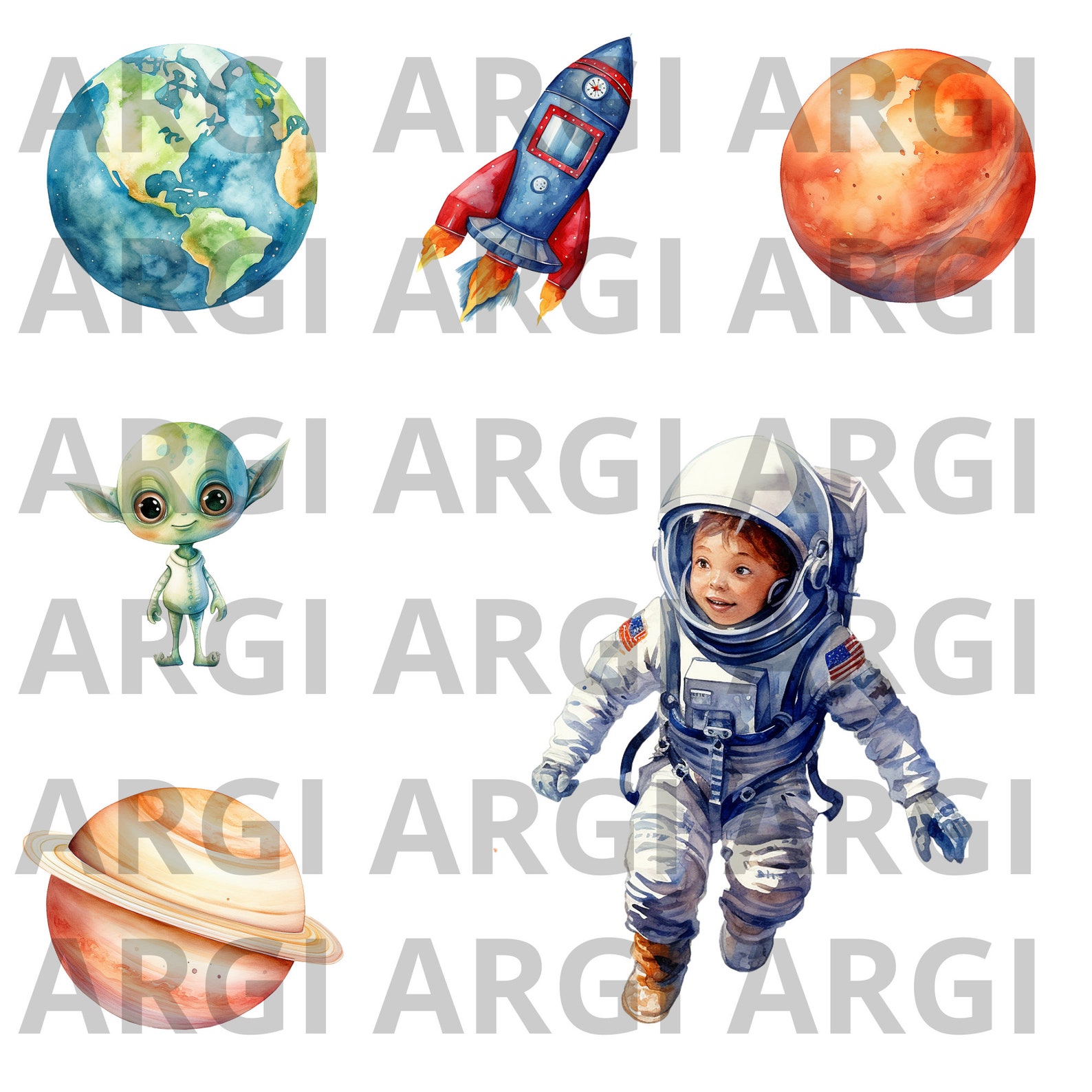 Outer Space Watercolor Clipart, Cute Astronaut, Planets Clip Art ...