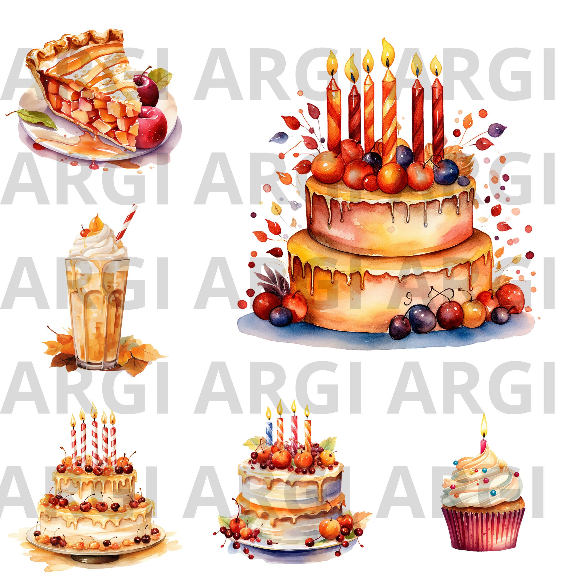 Watercolor Fall Birthday Party Clipart Bundle 35 PNG Graphics for ...