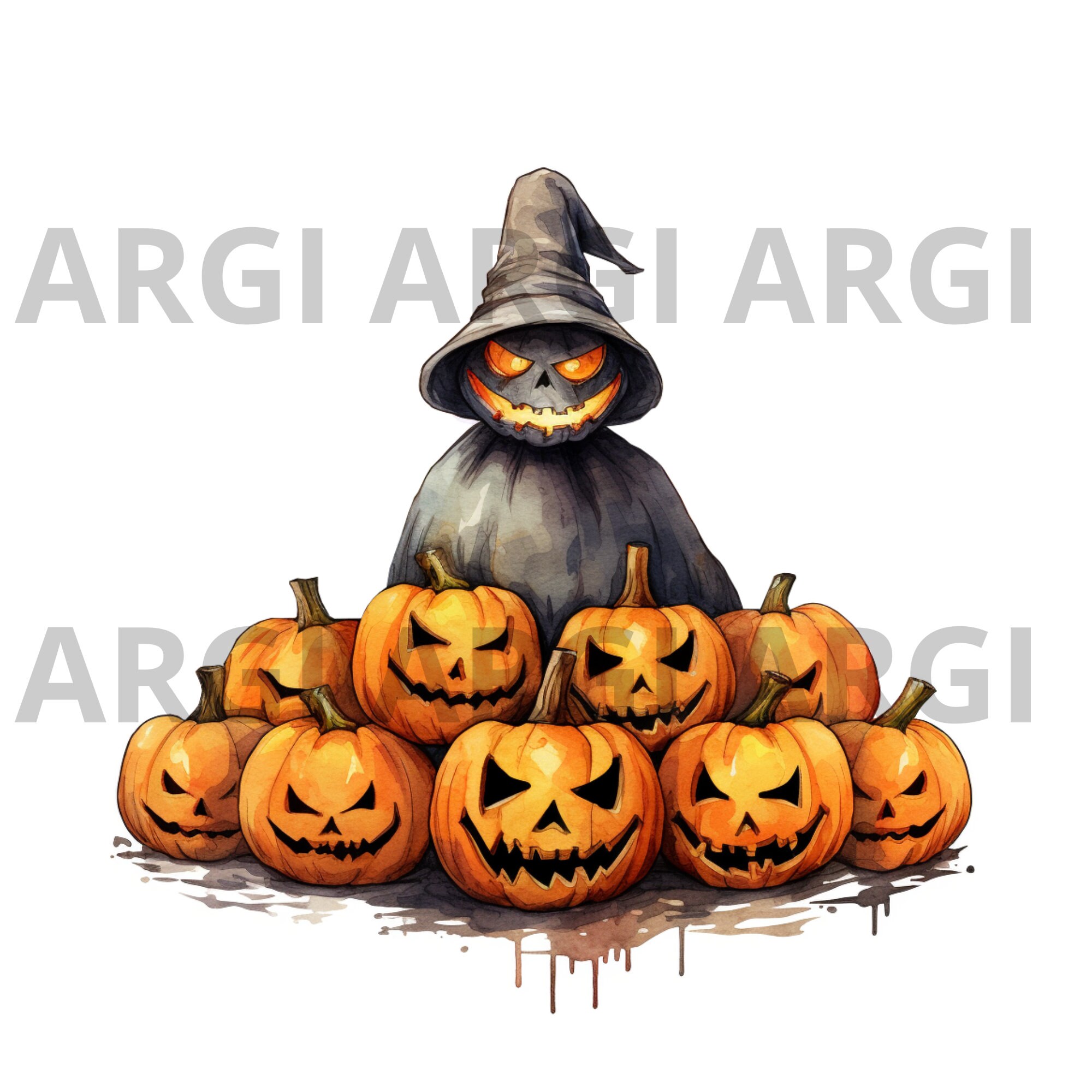 Halloween Ghost Pumpkin Watercolor Clipart, Halloween Witch Clipart PNG ...