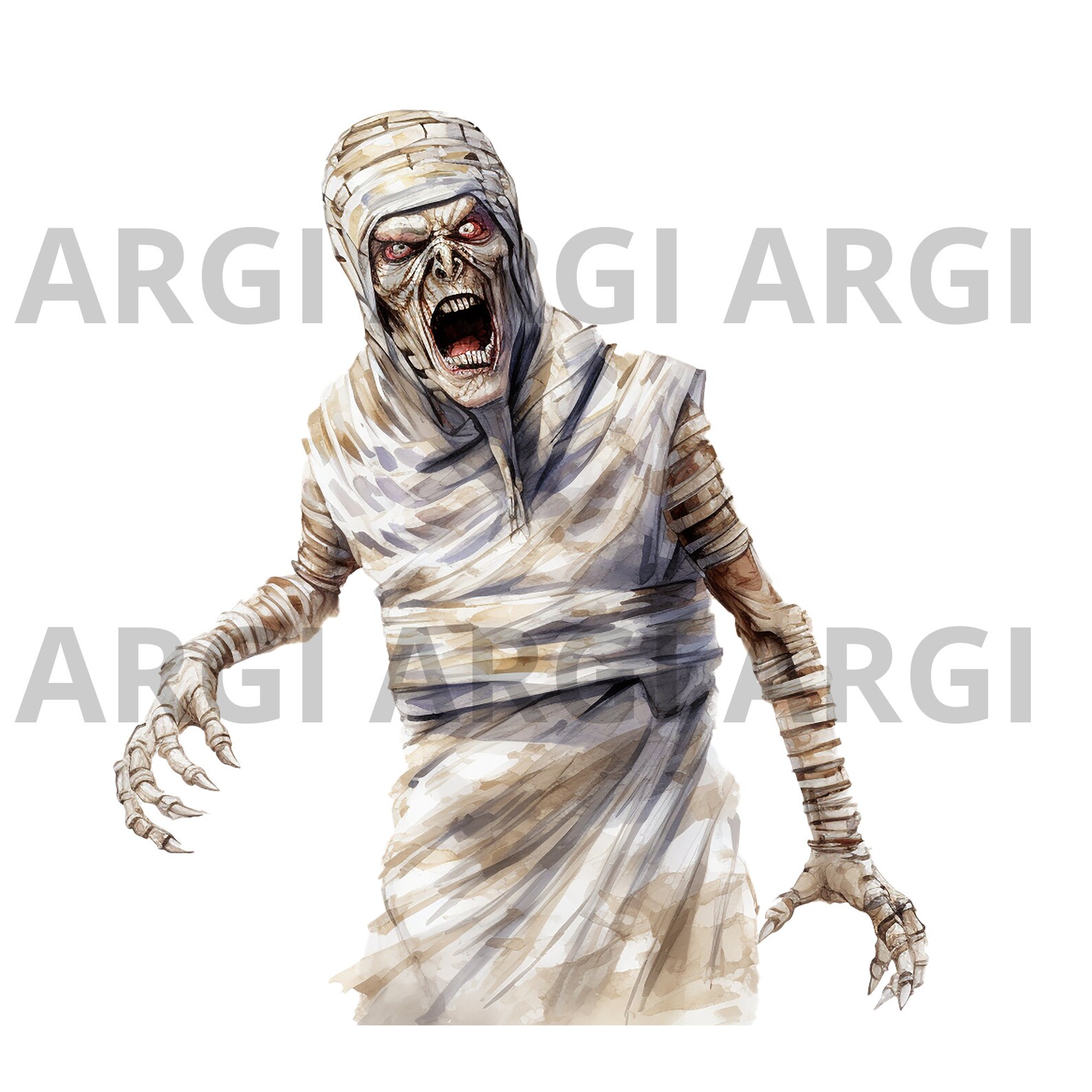 Scary Mummy Watercolor Clipart Bundle, Halloween Mummy PNG, Egyptian ...