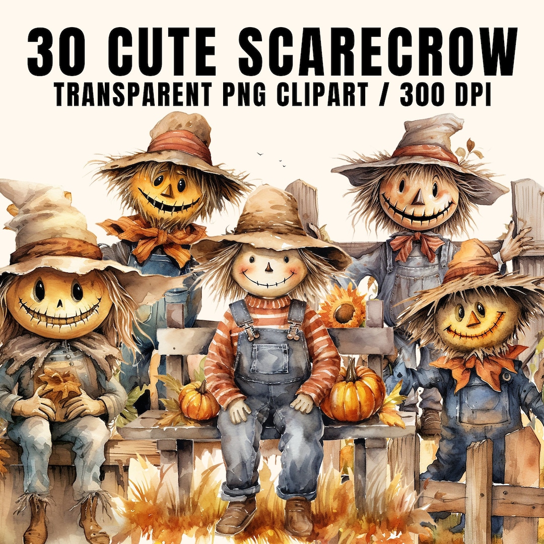Cute Scarecrow Halloween Watercolor Clipart, Scarecrow PNG, Transparent ...