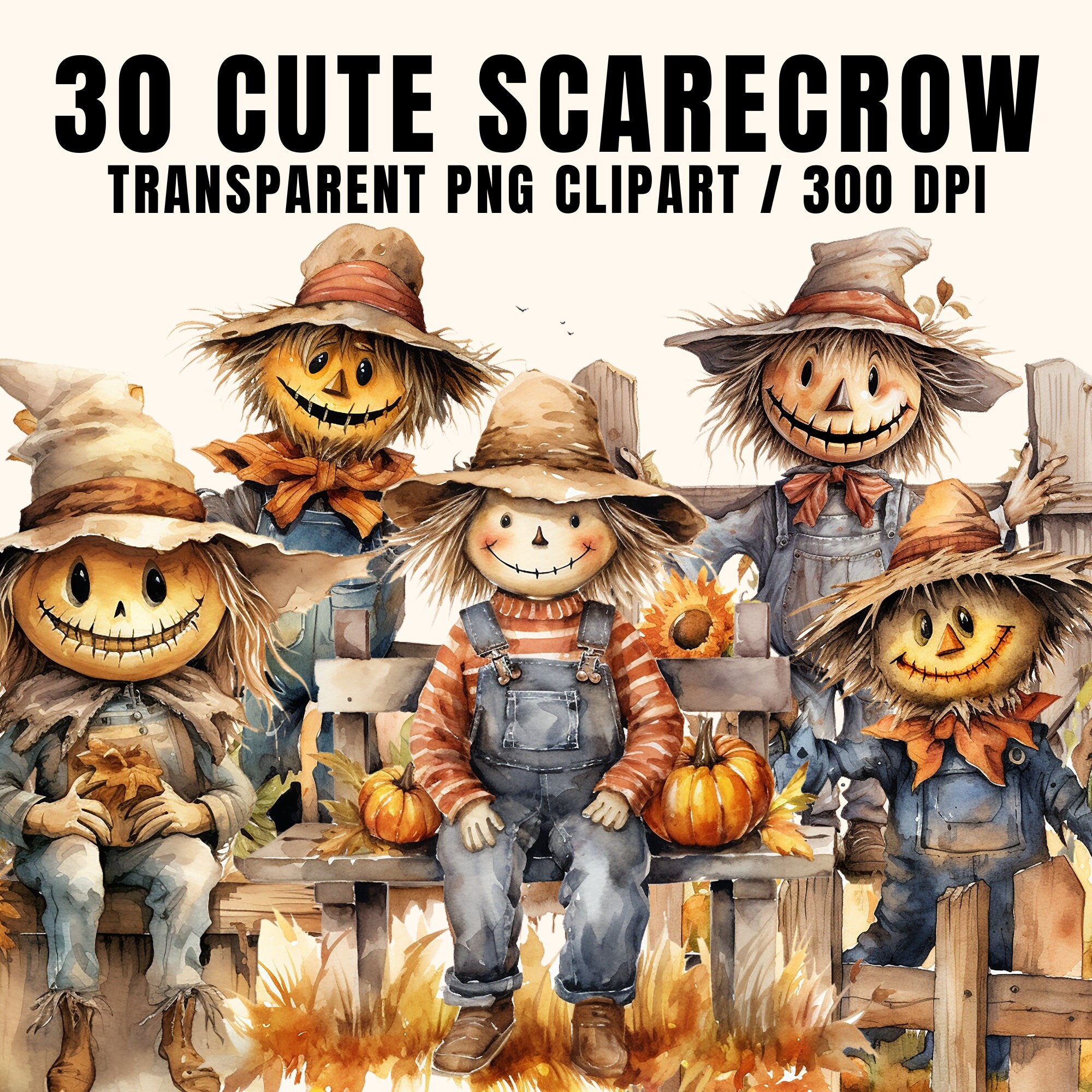 Cute Scarecrow Halloween Watercolor Clipart, Scarecrow PNG, Transparent ...