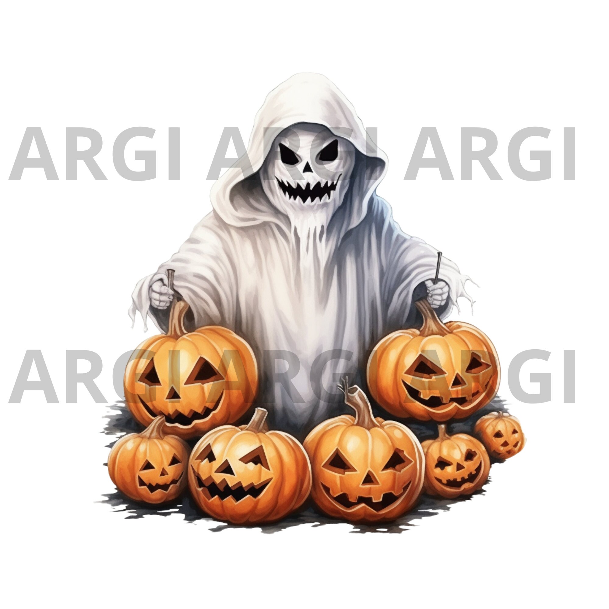Halloween Ghost Pumpkin Watercolor Clipart, Halloween Witch Clipart PNG ...