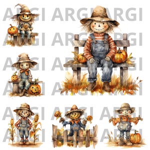 Cute Scarecrow Halloween Watercolor Clipart, Scarecrow PNG, Transparent ...