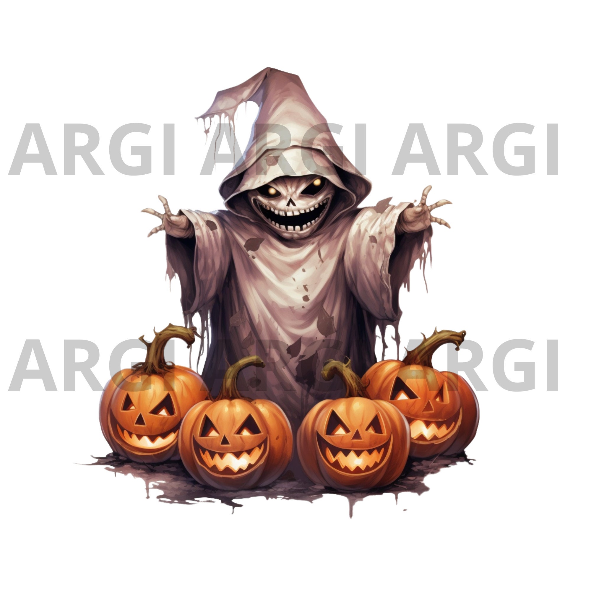 Halloween Ghost Pumpkin Watercolor Clipart, Halloween Witch Clipart PNG ...