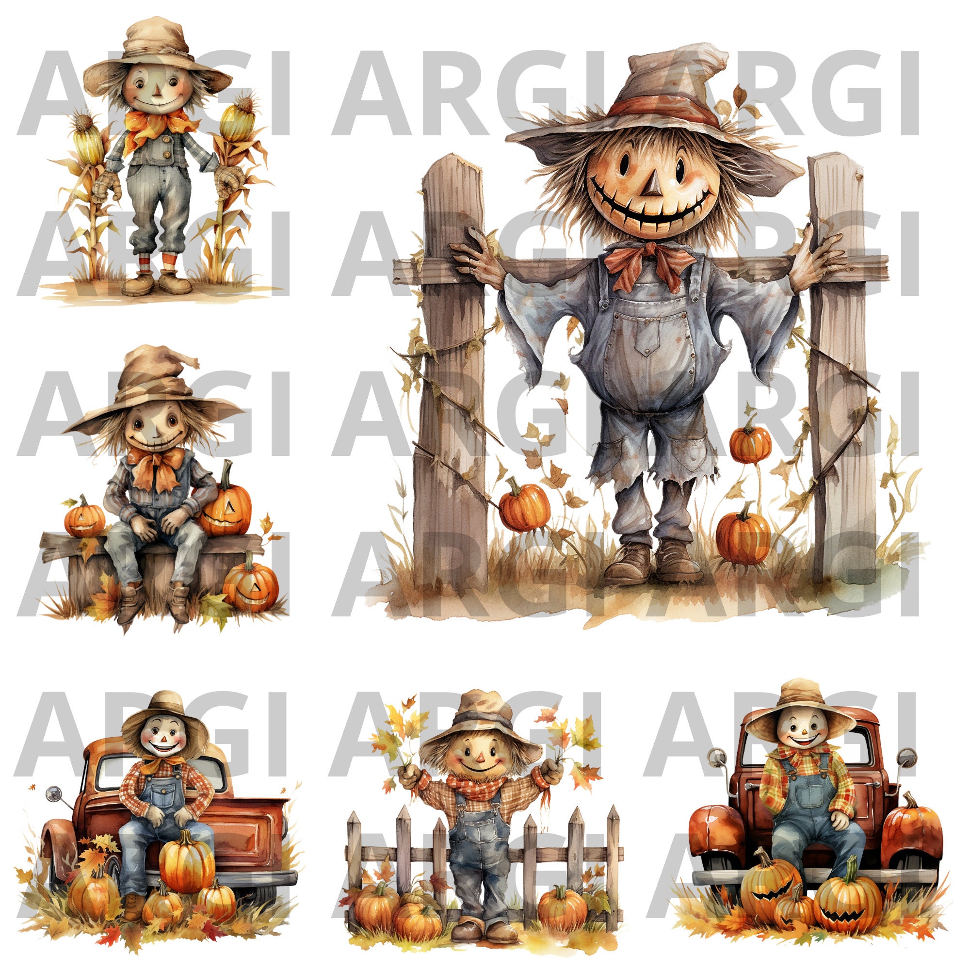 Cute Scarecrow Halloween Watercolor Clipart, Scarecrow PNG, Transparent ...