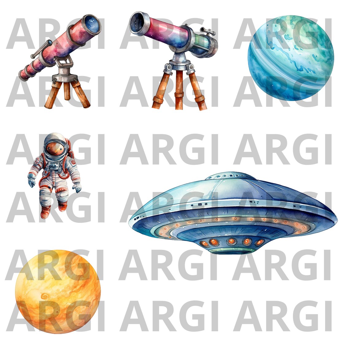 Outer Space Watercolor Clipart, Cute Astronaut, Planets Clip Art ...