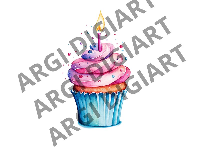 Watercolor Birthday Party Cake Present Balloons Clipart Bundle, 35 ...