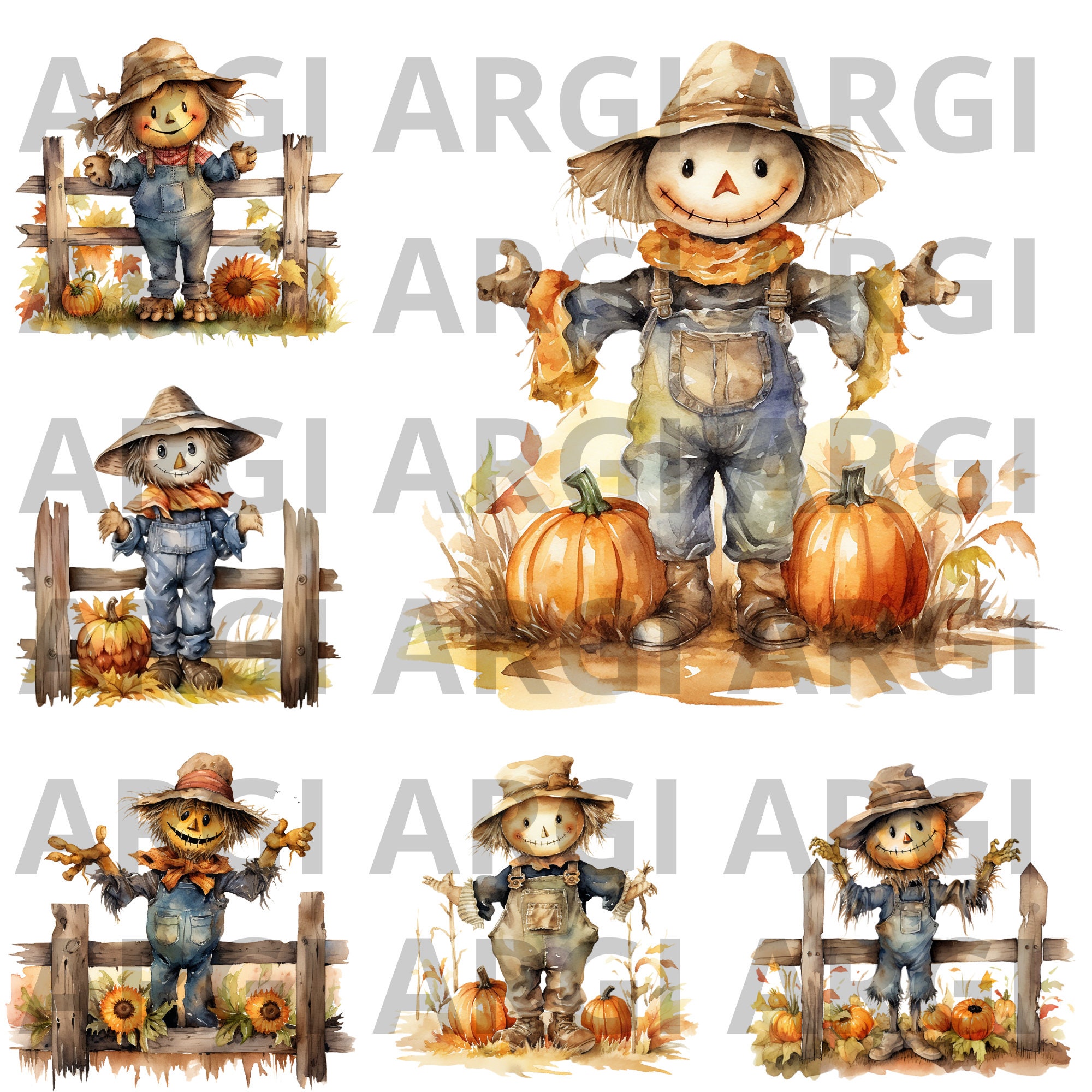 Cute Scarecrow Halloween Watercolor Clipart, Scarecrow PNG, Transparent ...