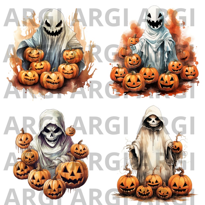 Halloween Ghost Pumpkin Watercolor Clipart, Halloween Witch Clipart PNG ...