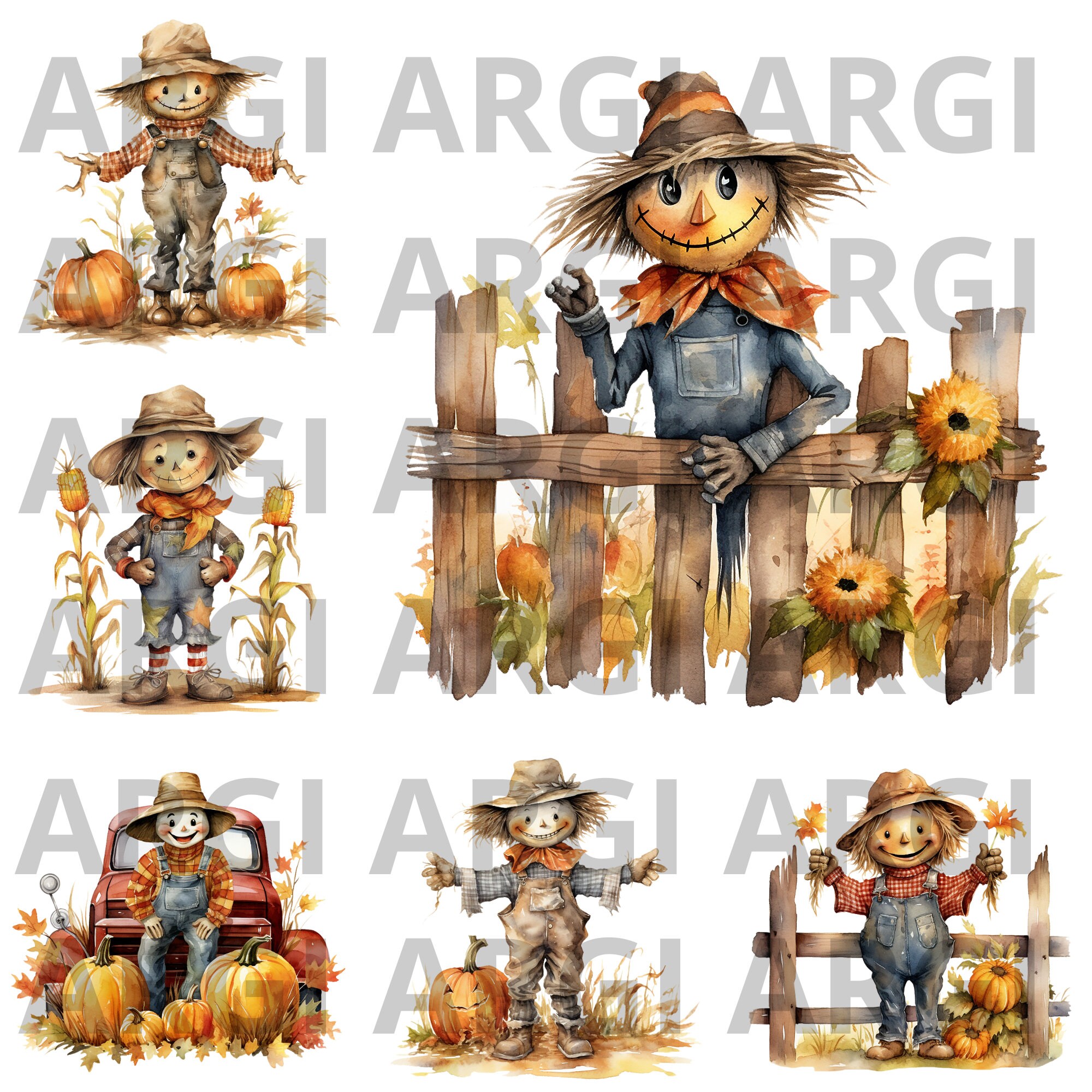 Cute Scarecrow Halloween Watercolor Clipart, Scarecrow PNG, Transparent ...