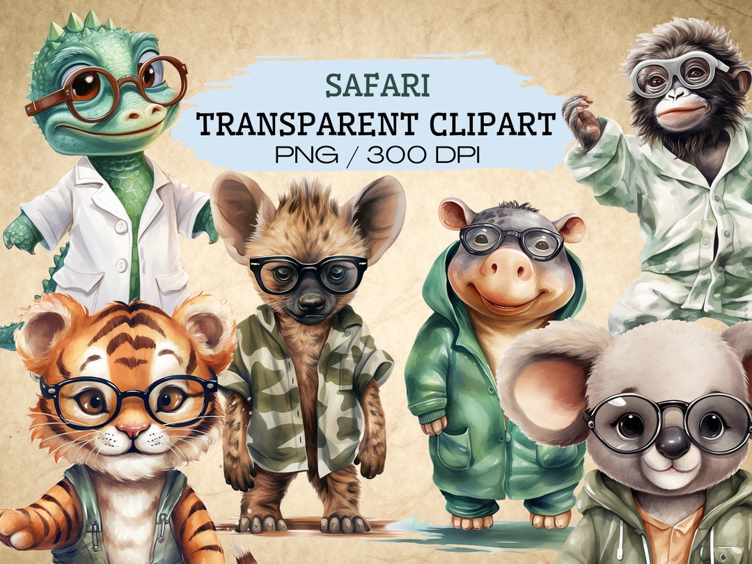 Watercolor Safari Baby Animals Clipart Set - PNG, Digital Crafting ...