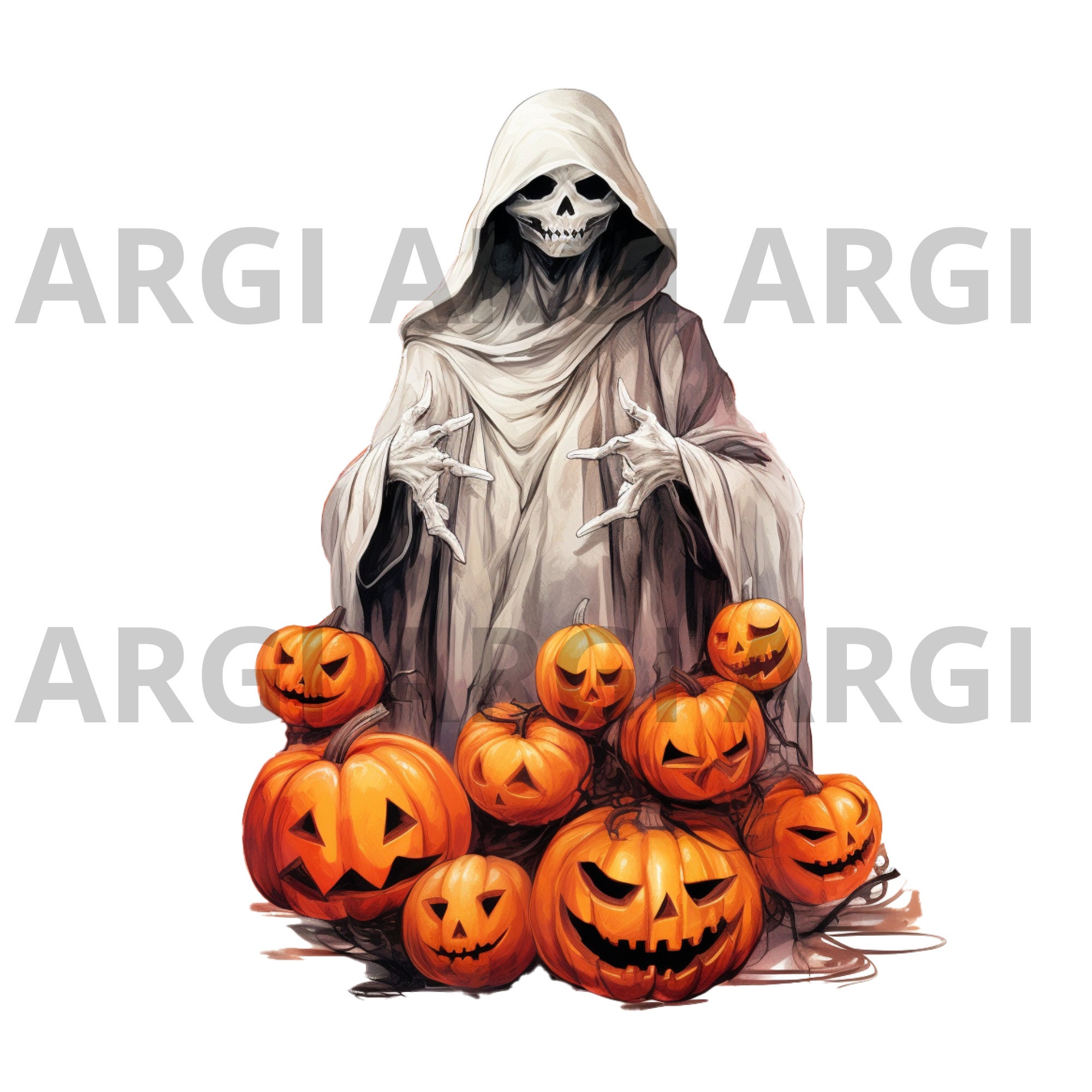 Halloween Ghost Pumpkin Watercolor Clipart, Halloween Witch Clipart PNG ...