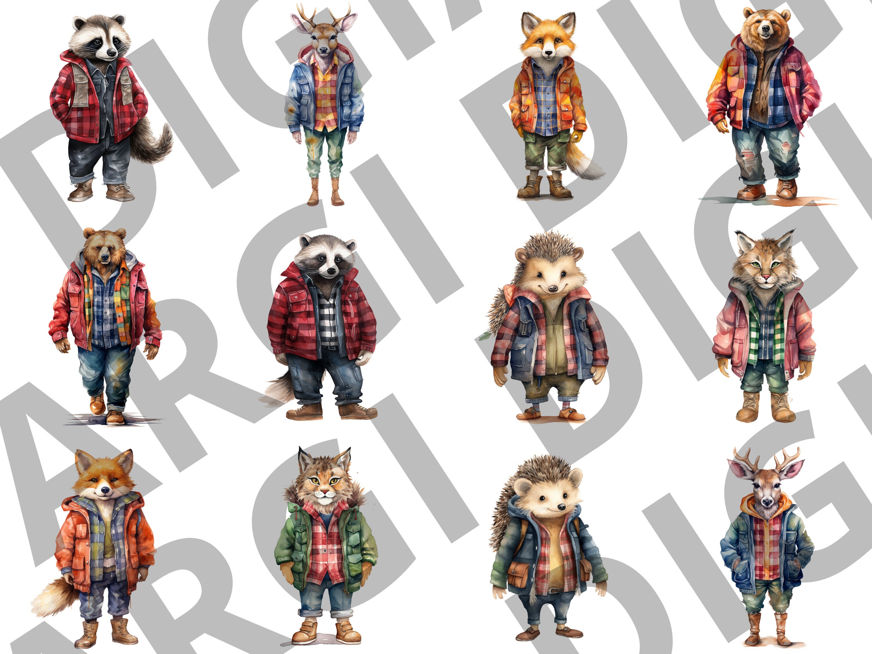 Woodland Lumberjack Animals Clipart Watercolor, Commercial Use, 20 ...