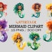15 Watercolor Transparent Little Mermaid African American PNG Clipart ...