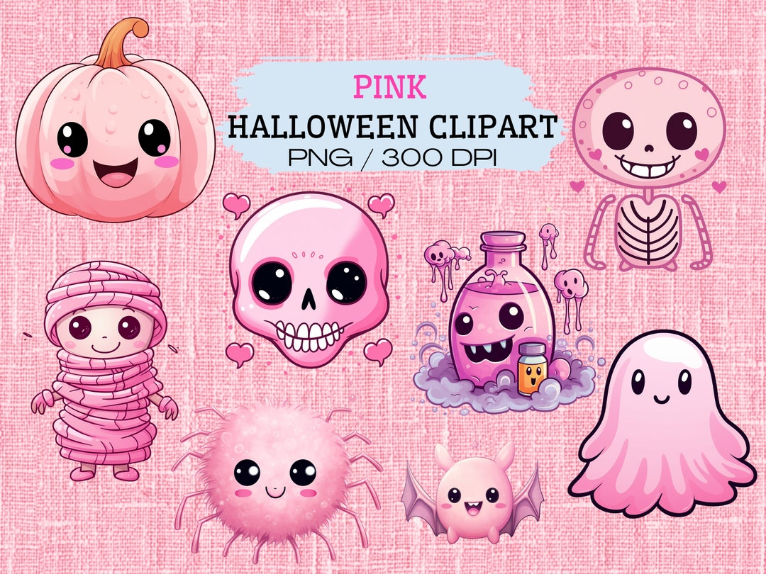 Cute Halloween Clipart, Pink Halloween Kawaii Style, Pink Pumpkin Clip ...