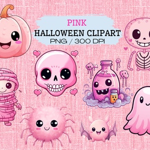 Cute Halloween Clipart, Pink Halloween Kawaii Style, Pink Pumpkin Clip ...