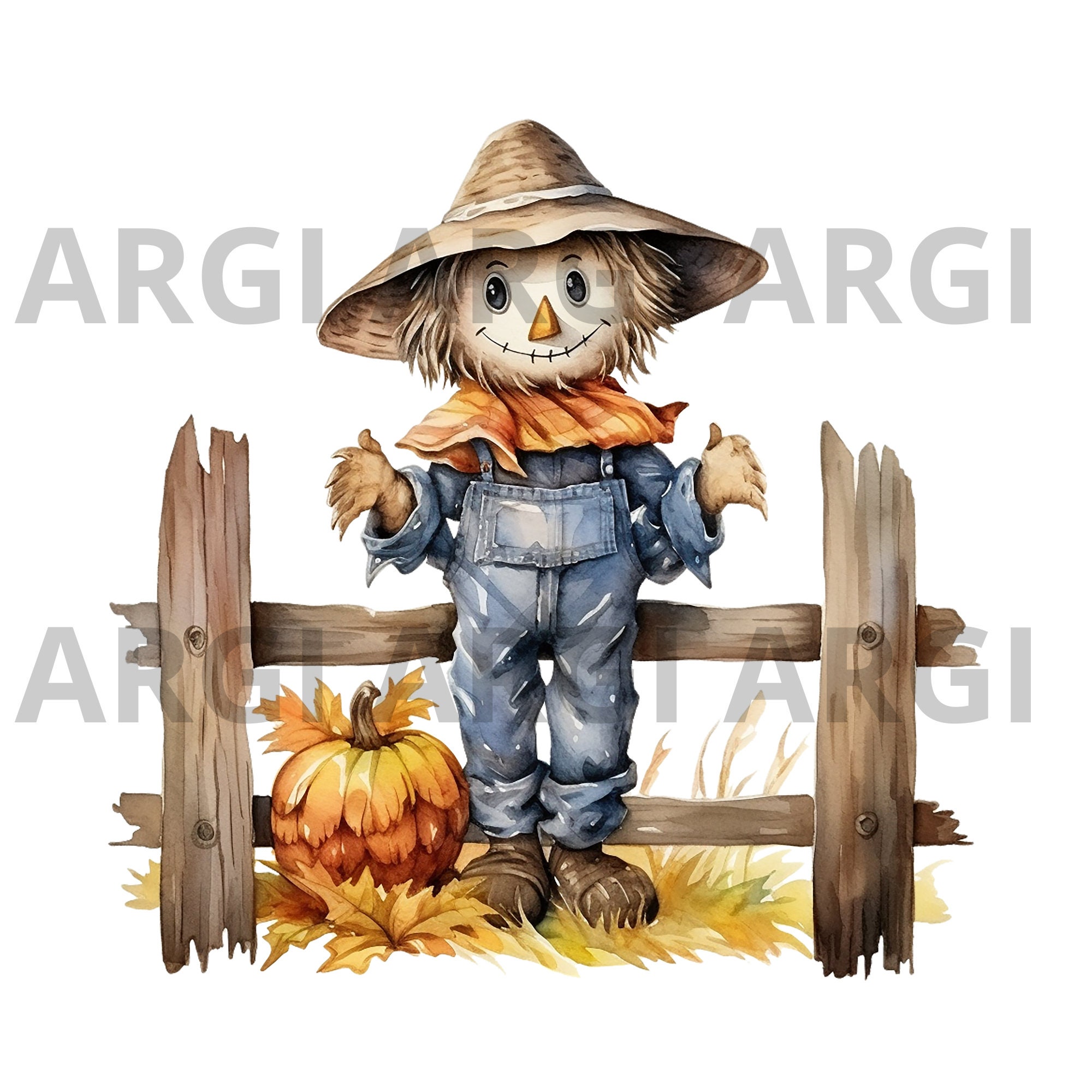 Cute Scarecrow Halloween Watercolor Clipart, Scarecrow PNG, Transparent ...