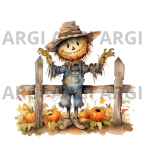 Cute Scarecrow Halloween Watercolor Clipart, Scarecrow PNG, Transparent ...