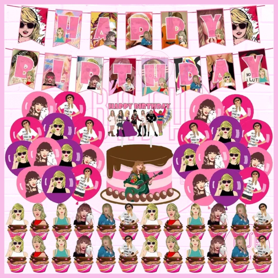 44pc Taylor Swift Birthday Party Kit Happy Birth-tay, Swiftie Birthday ...