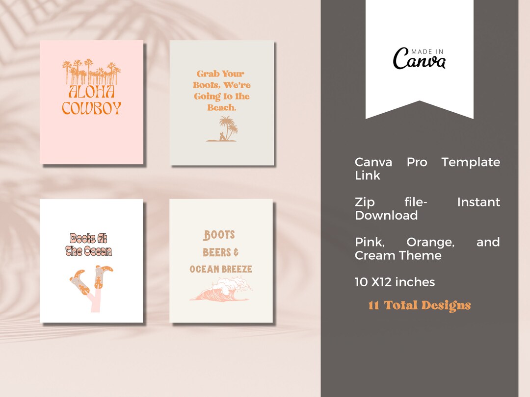 Instant Download Coastal Cowgirl Wall Art Prints, Canva Template and ...