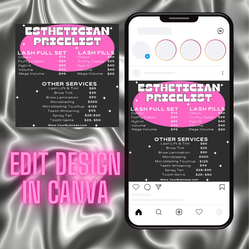 Esthetician Price List, Lash Tech Flyer, Lash Price List, Esthetician ...