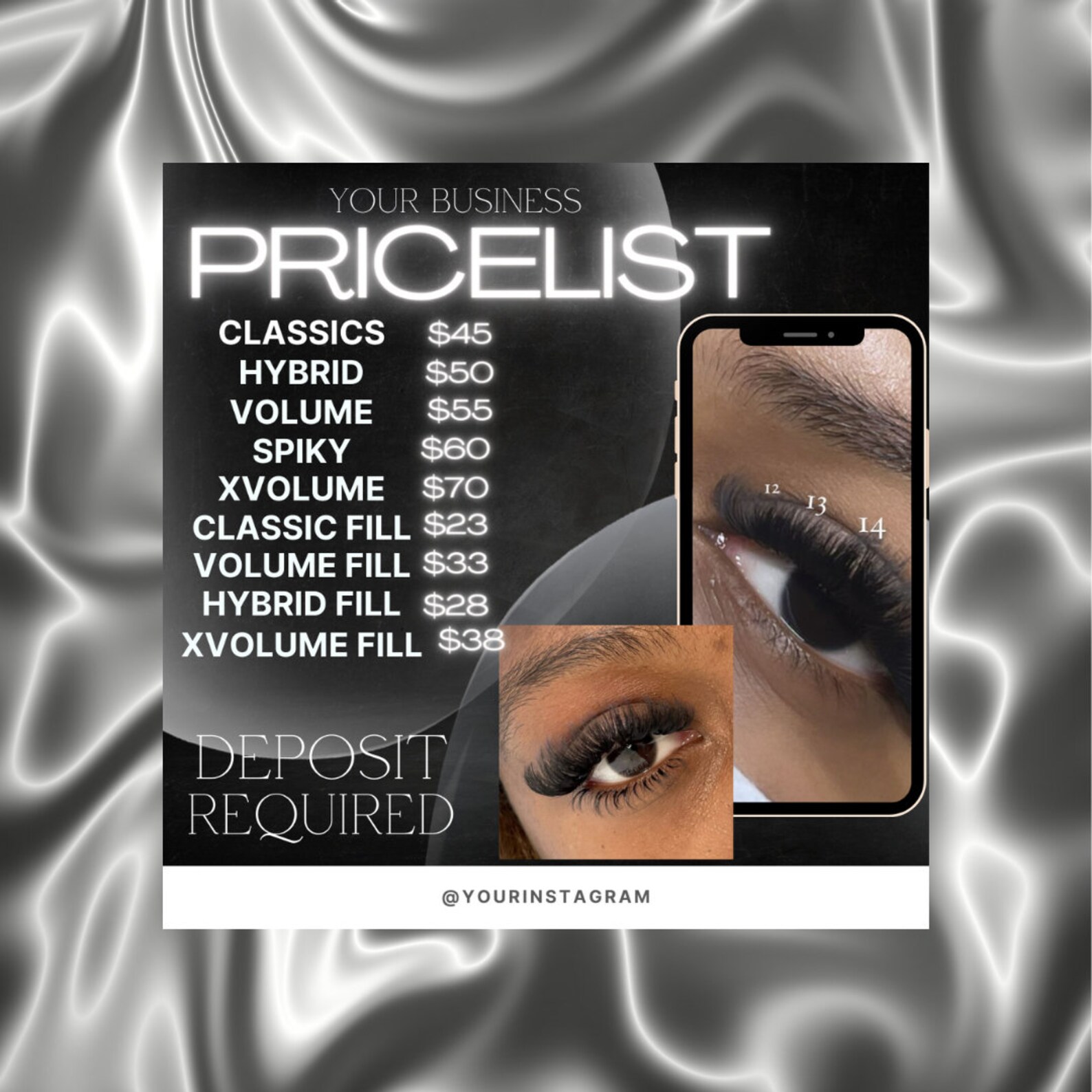 Lash Price List Flyer, Editable Pricing Design Template, Canva Template ...