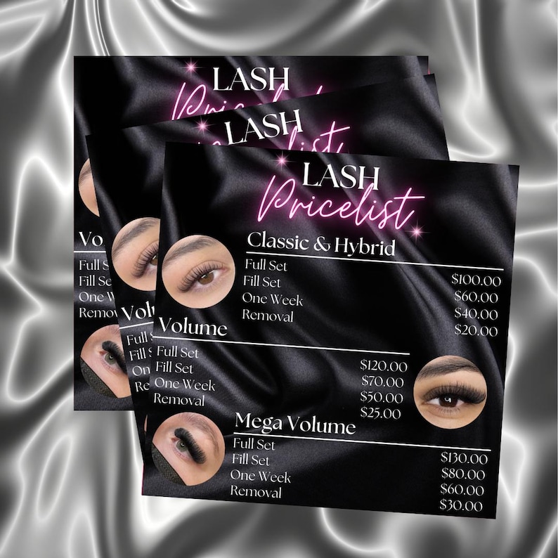 Lash Price List Flyer, Editable Pricing Design Template, Canva Template ...