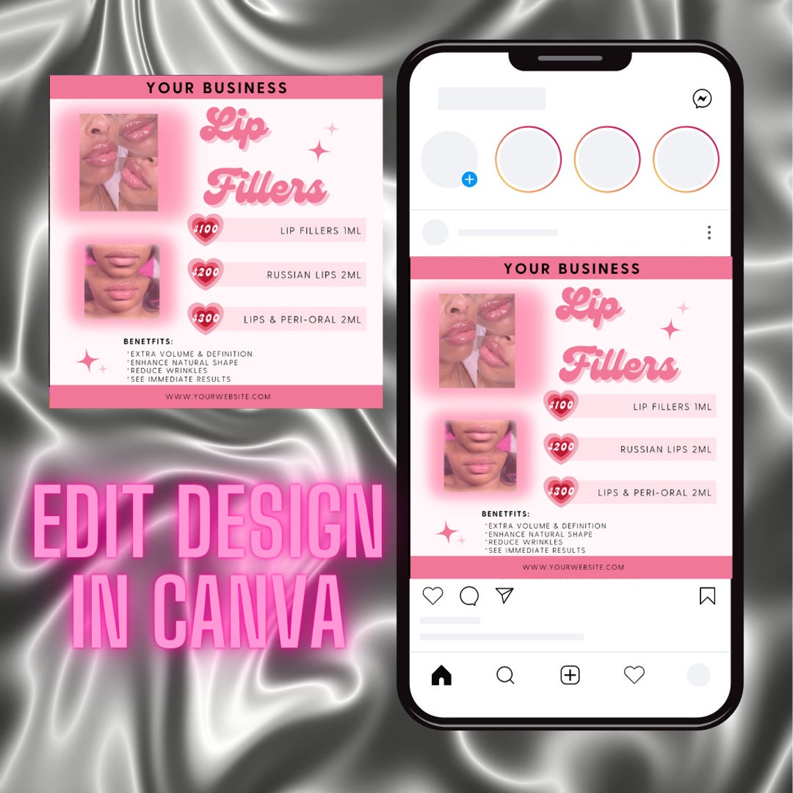 Lip Filler Flyer, Editable Lip Filler Design Template, Canva Template ...