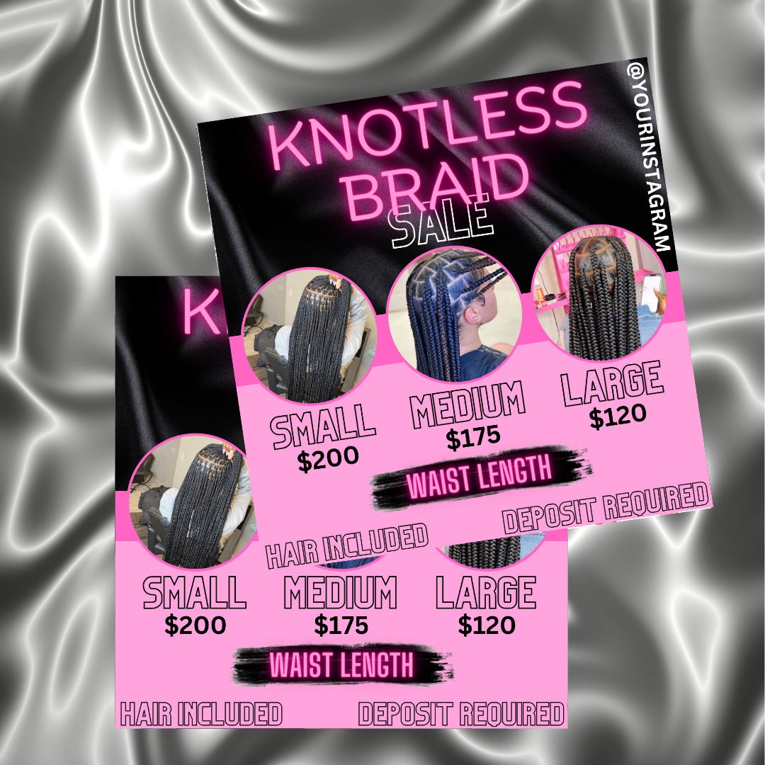 Knotless Braid Sale, Braids Flyer, DIY Flyer Template Design, Hair ...