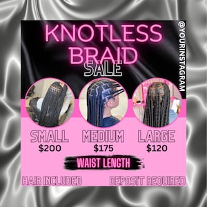 Knotless Braid Sale, Braids Flyer, DIY Flyer Template Design, Hair ...
