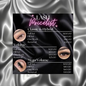 Lash Price List Flyer, Editable Pricing Design Template, Canva Template ...