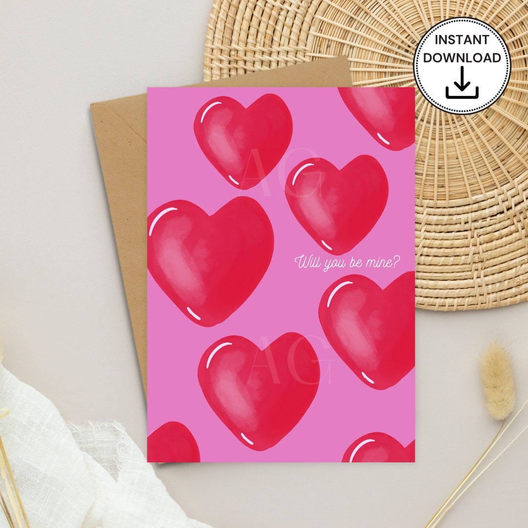 Will You Be Mine Valentines Day Greeting Card, Cute Valentines Day Gift ...