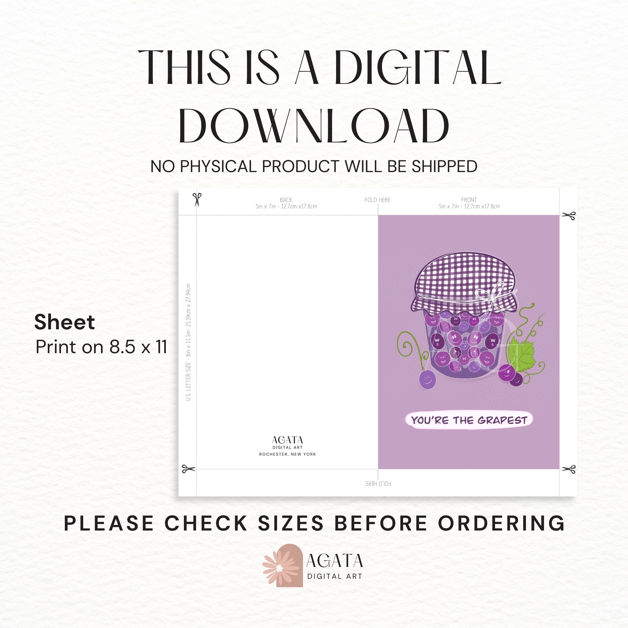 You Are the Grapest Card Funny Printable Greeting Cards - Etsy