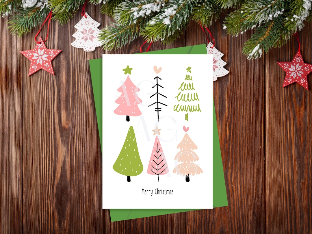 Pink Christmas Card, Vibrant Pink and Green Holiday Card, Christmas ...