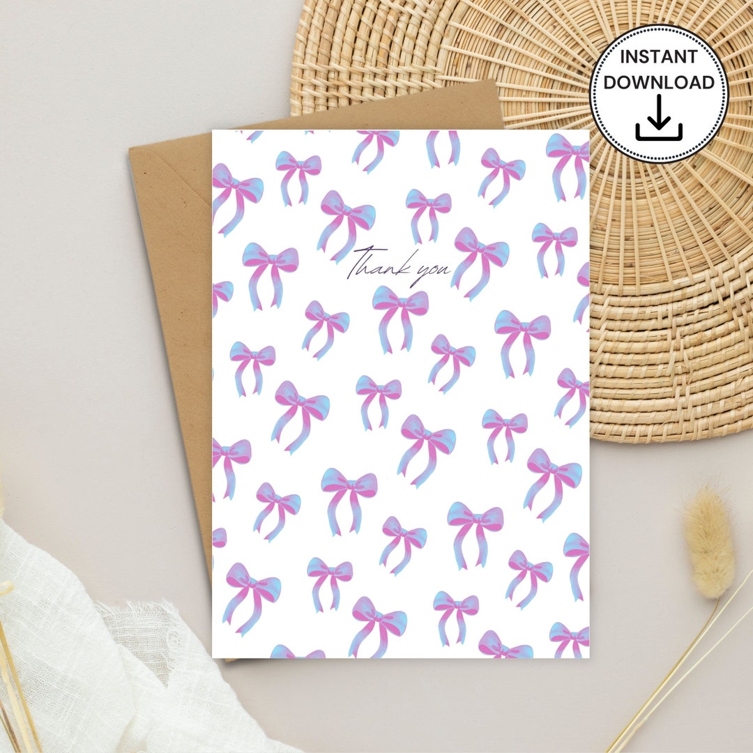 Bow Thank You Greeting Card, Cute Valentine’s Day Gift, Coquette ...