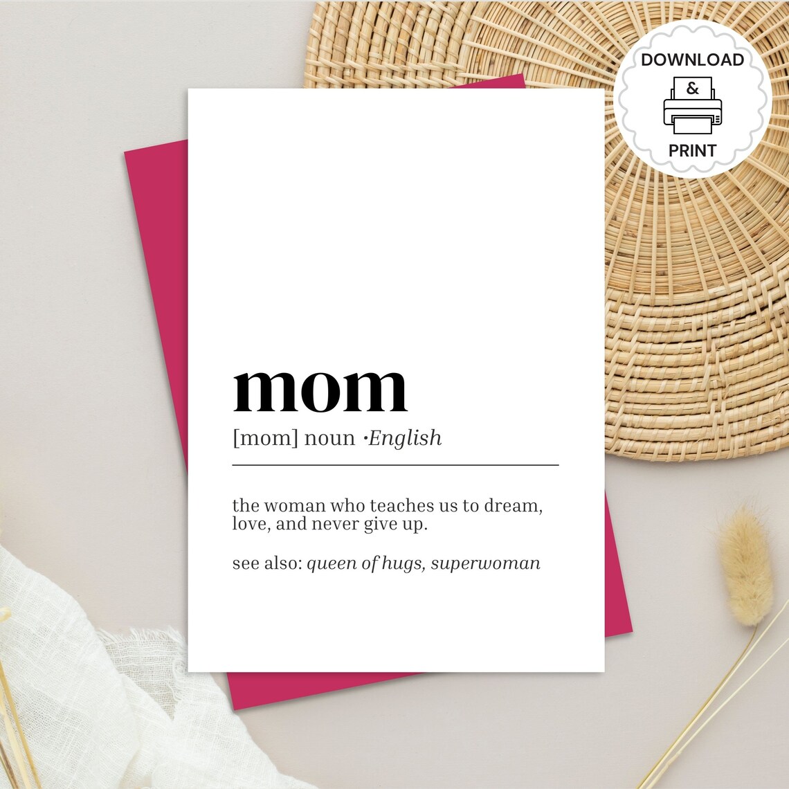 Mom Definition Greeting Card / Instant Download Greeting Cards for the ...