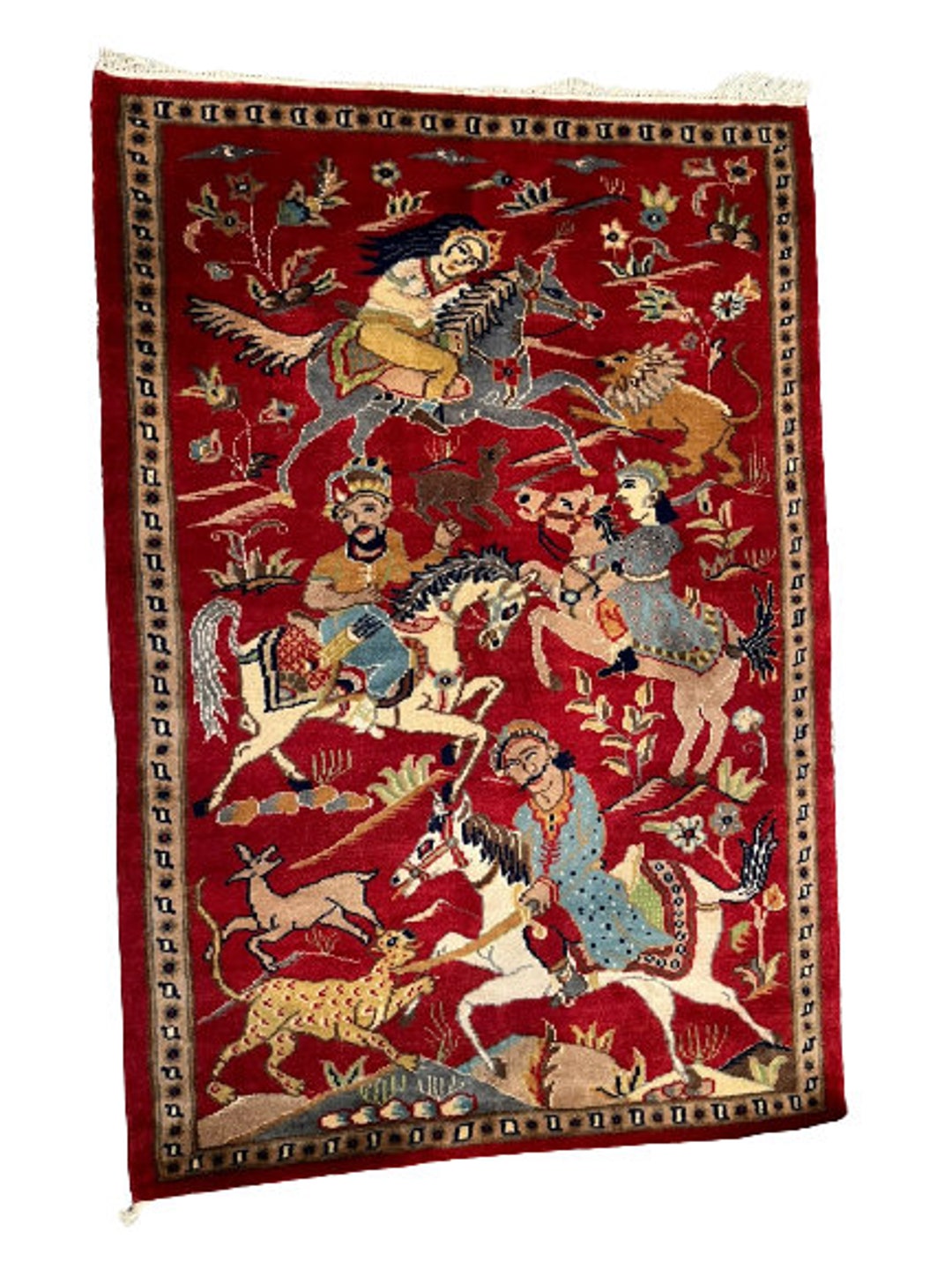 Beautiful Royal Red Hunting Rug for Living Room Woven With - Etsy