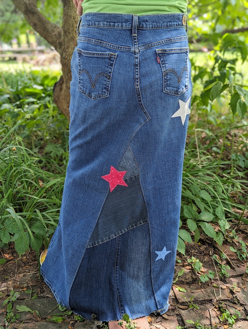 Stars and Stripes Denim Maxi Skirt - Etsy