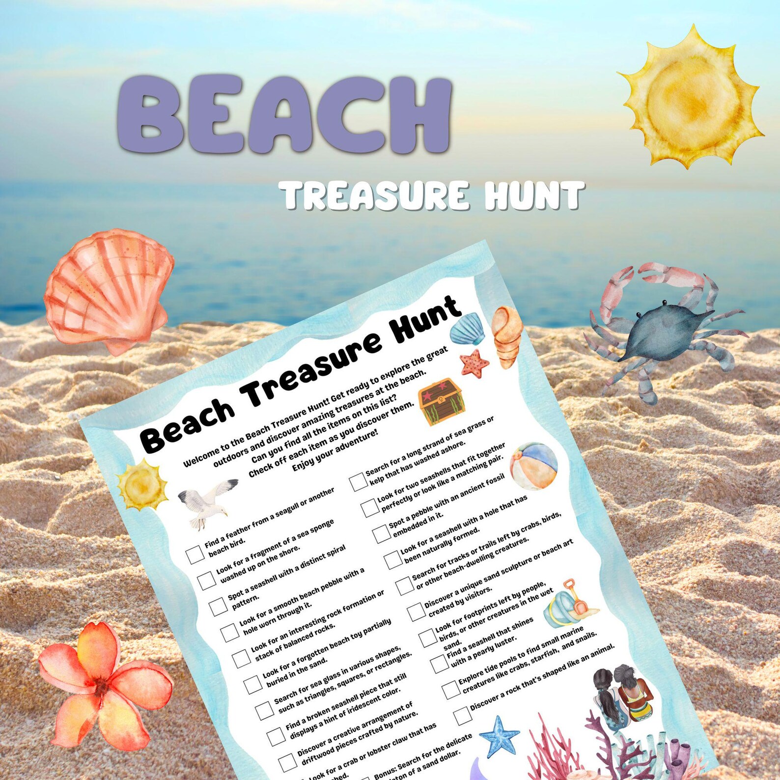 Beach Treasure Hunt: Kid & Adult Scavenger Game (digital Download ...