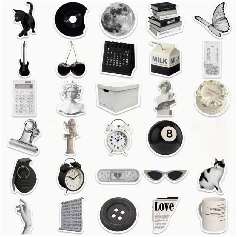 Vintage Dark Academia Sticker Set – Black, Cream & Neutral Aesthetic ...