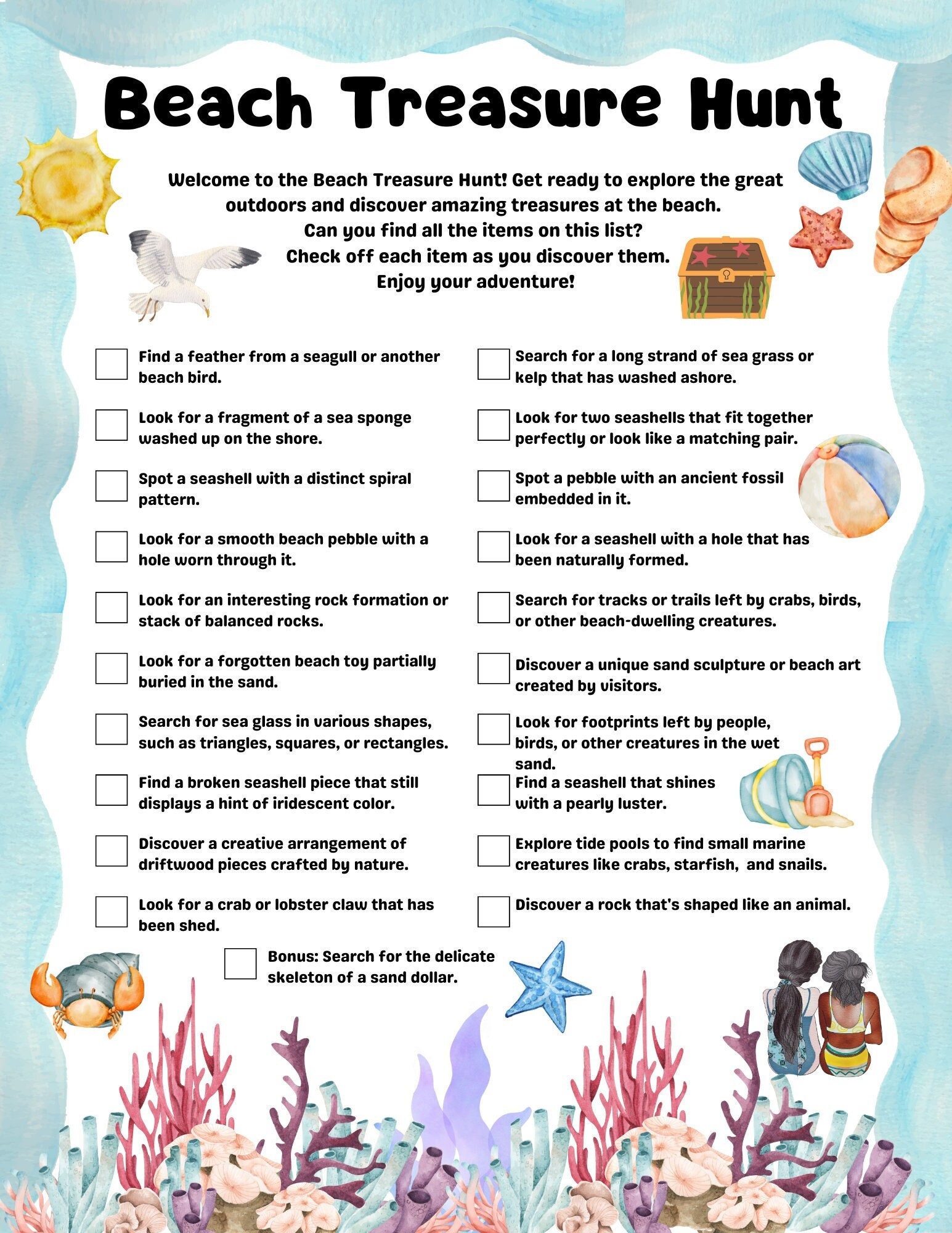 Beach Treasure Hunt, Things to Do at the Beach, Scavenger Hunt, Hours ...