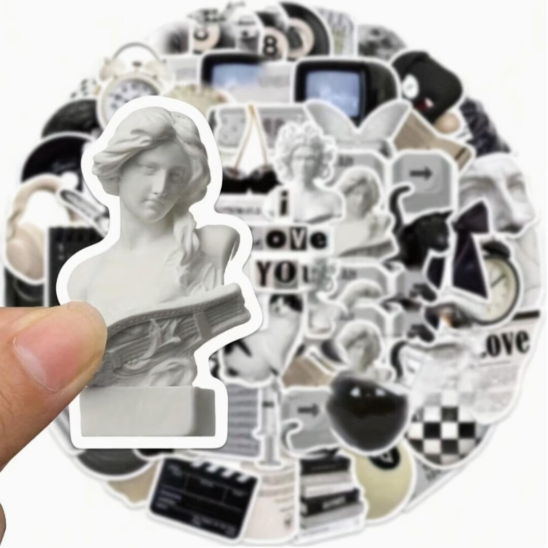 Vintage Dark Academia Sticker Set – Black, Cream & Neutral Aesthetic ...