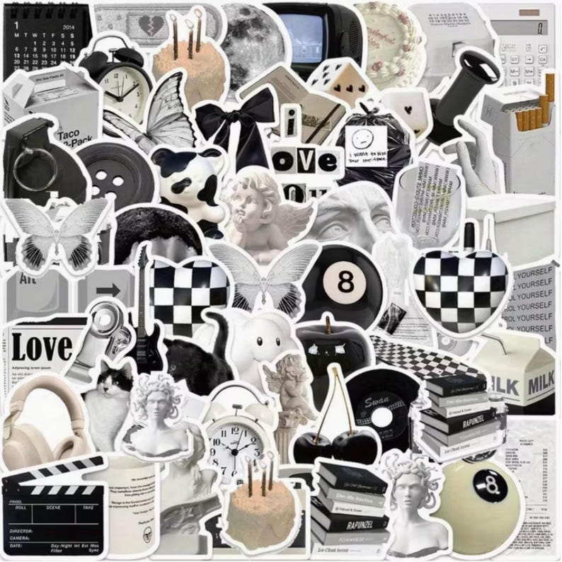 Vintage Dark Academia Sticker Set – Black, Cream & Neutral Aesthetic ...
