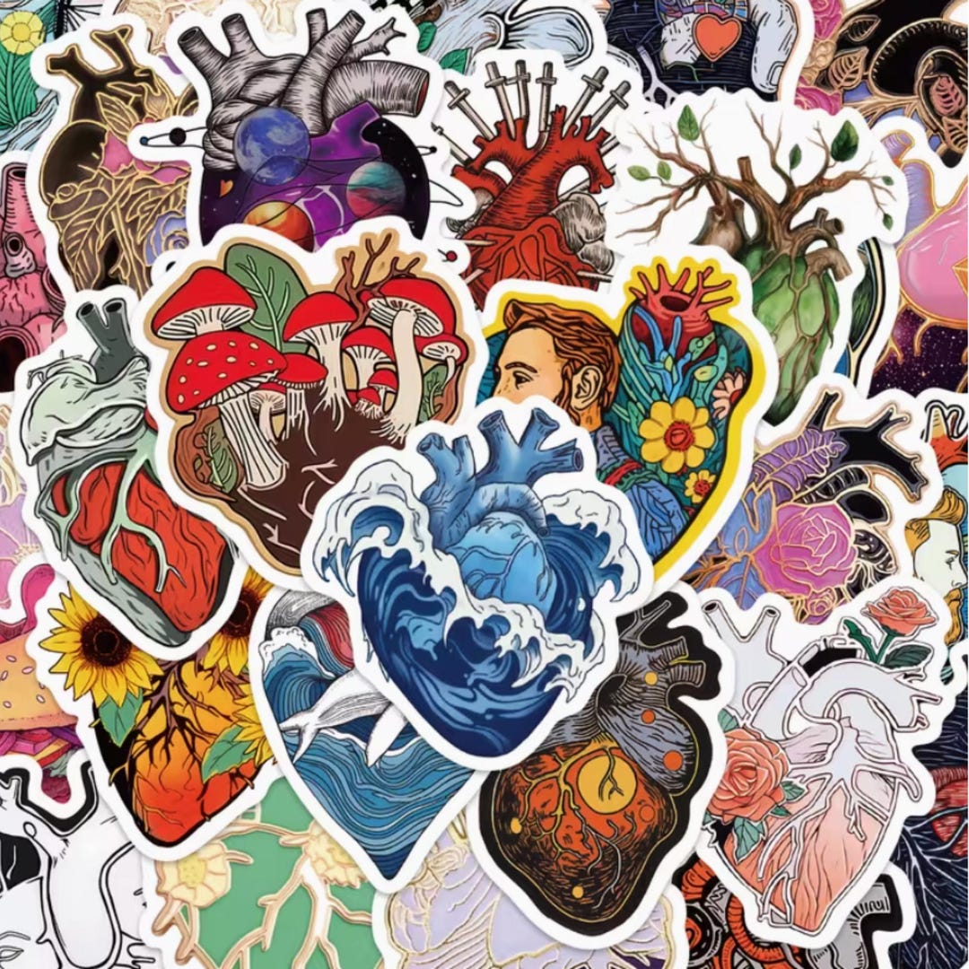 52 Heart Stickers, Card Making, Junk Journal Ephemera, Crafting ...