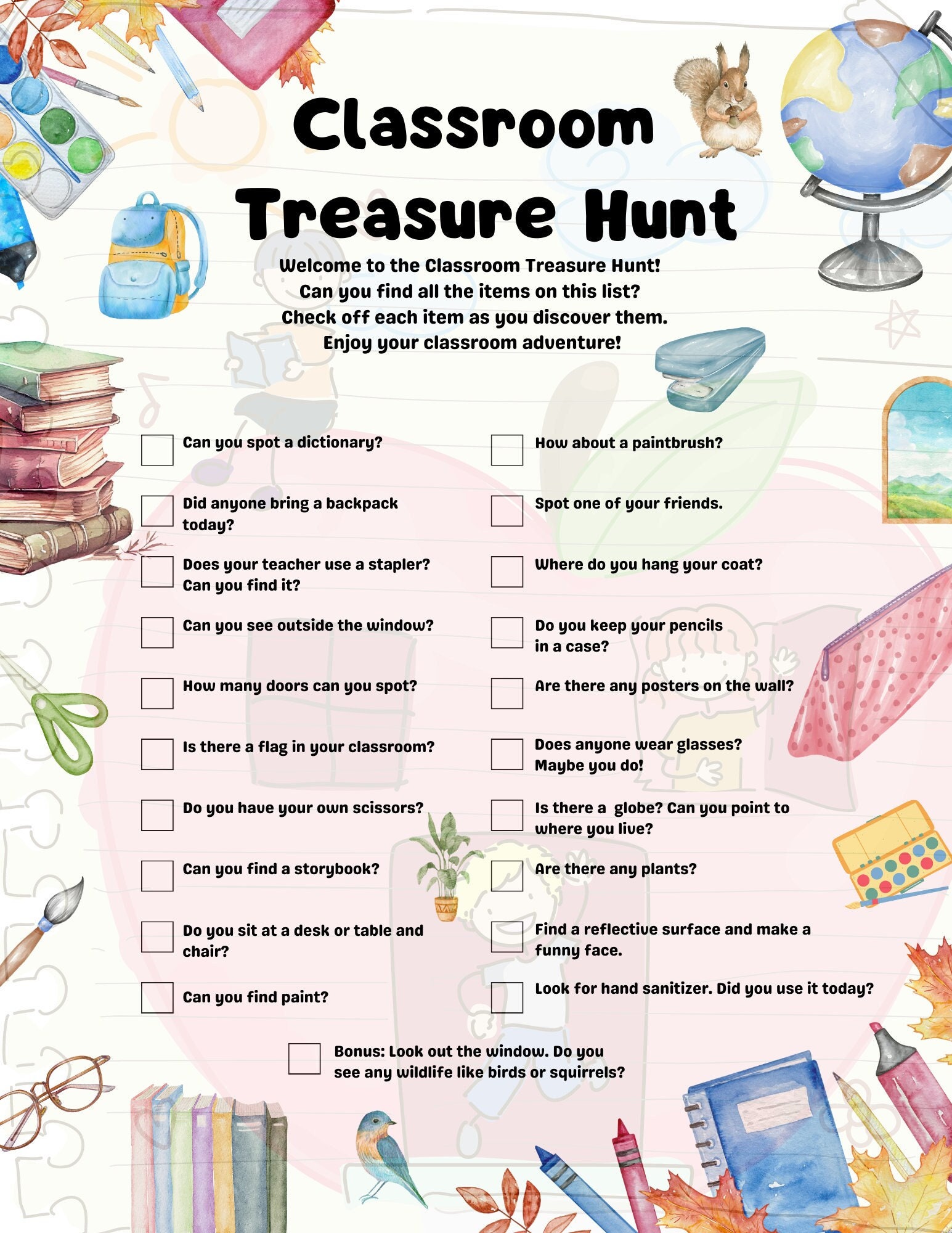 Classroom Treasure Hunt, Scavenger Hunt, Fun Ice Breaker for Elementary ...