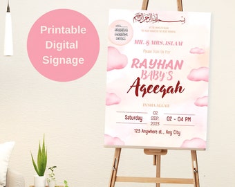 Editable Aqiqah Welcome Sign Digital Template, Customized Islamic Girl Birth Announcement ...