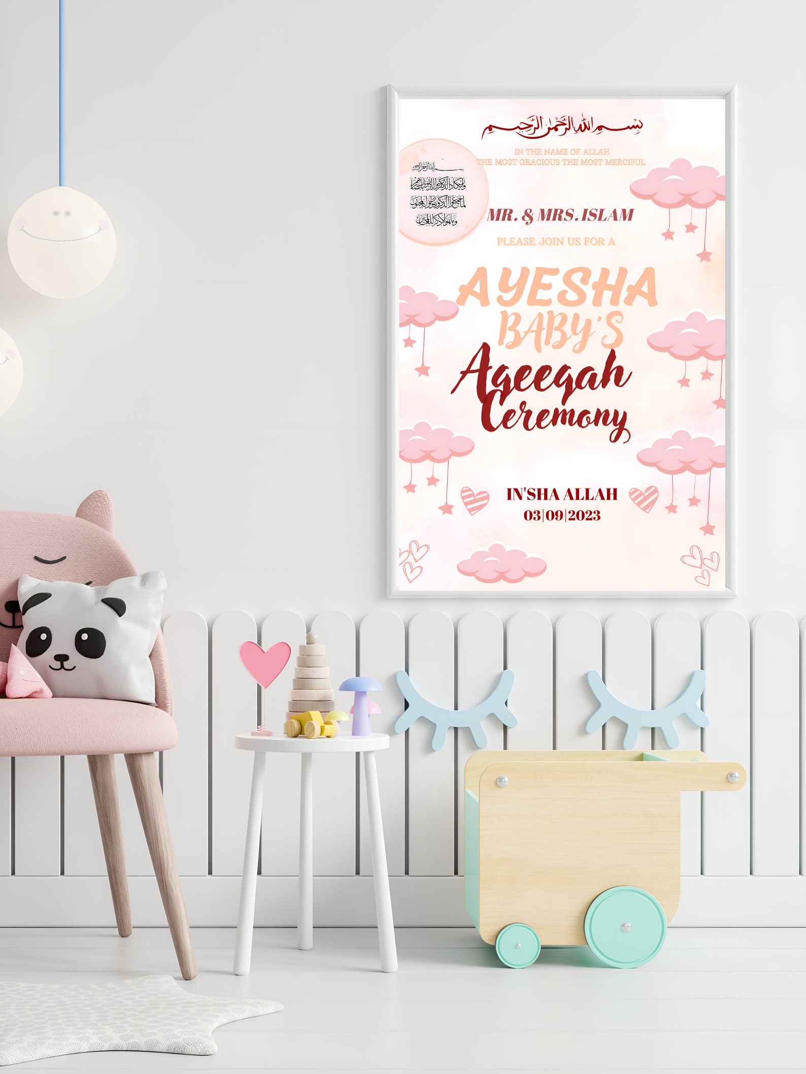 Editable Aqiqah Welcome Sign Digital Template, Customized Islamic Girl ...