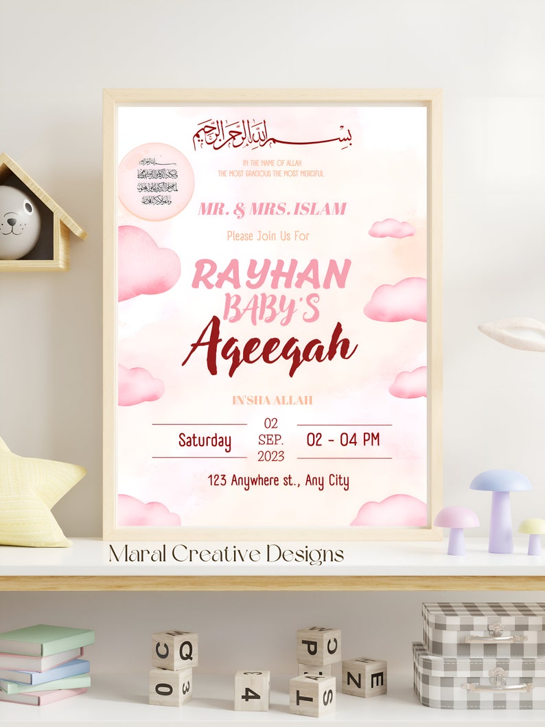 Editable Aqiqah Welcome Sign Digital Template, Customized Islamic Girl ...