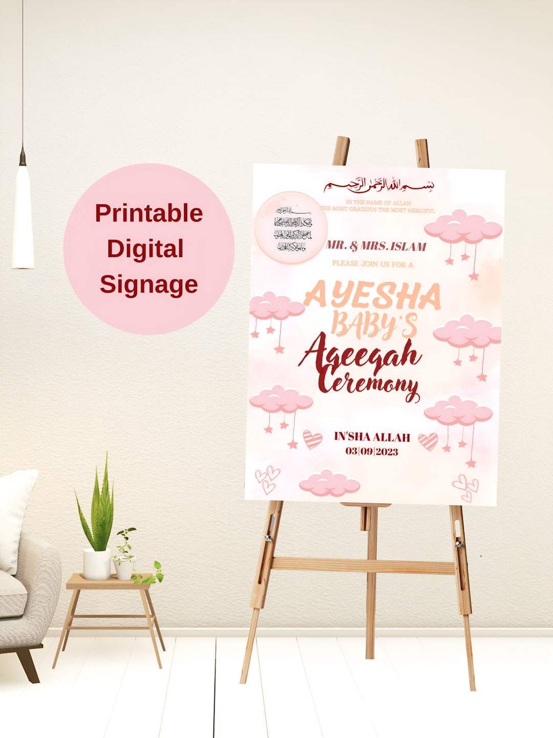 Editable Aqiqah Welcome Sign Digital Template, Customized Islamic Girl ...
